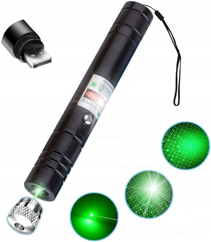 WSKAŹNIK LASEROWY POINTER LASER ZIELONY LED MOCNY 50000 mW + PUDEŁKO ...