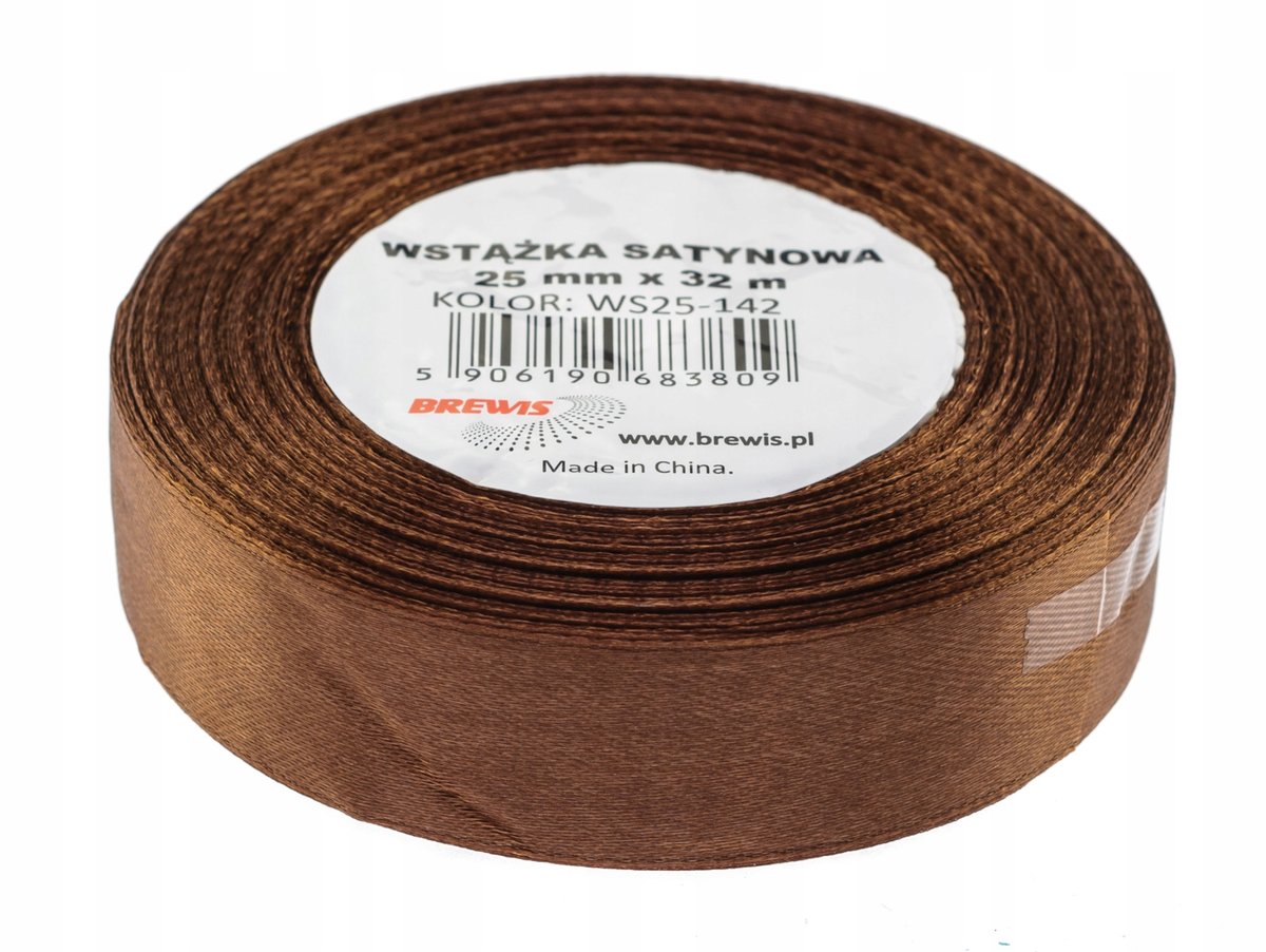Wstążka Satynowa Ozdobna 25mm 32M Brązowa Brewis - Brewis | Sklep EMPIK.COM
