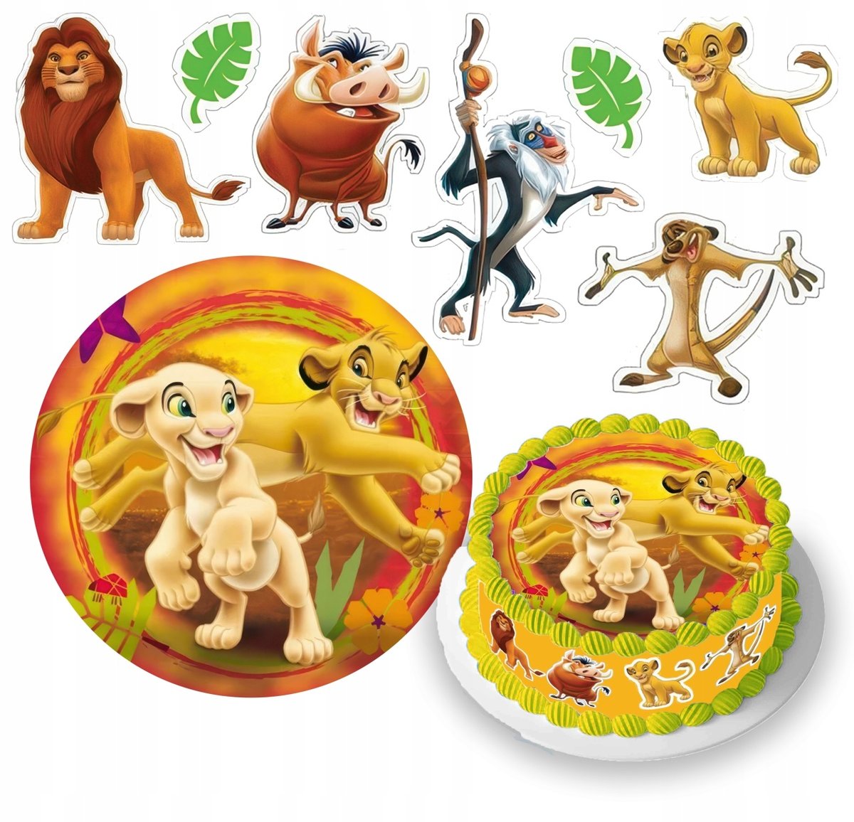WYDRUK CUKROWY Opłatek na tort KRÓL LEW SIMBA Mufasa Timon + TEKST 5 ...