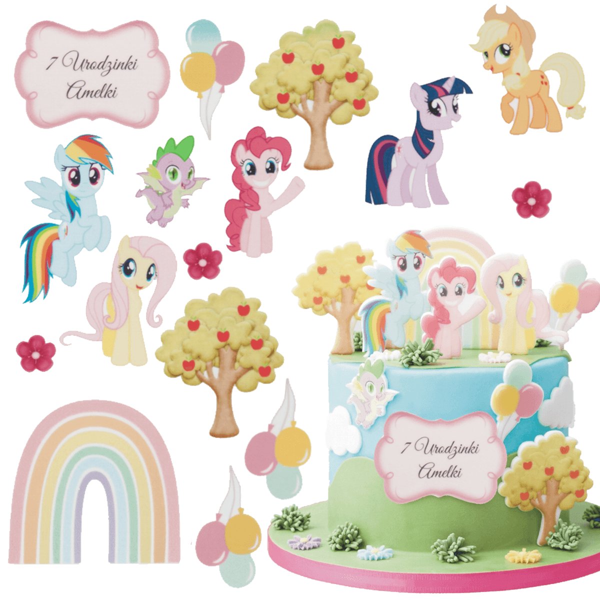 Wydruk Tort KUCYKI PONY 15 El + Tabliczka Napis Opłatek - Słodka Fanaberia | Przyjęcia i okazje ...