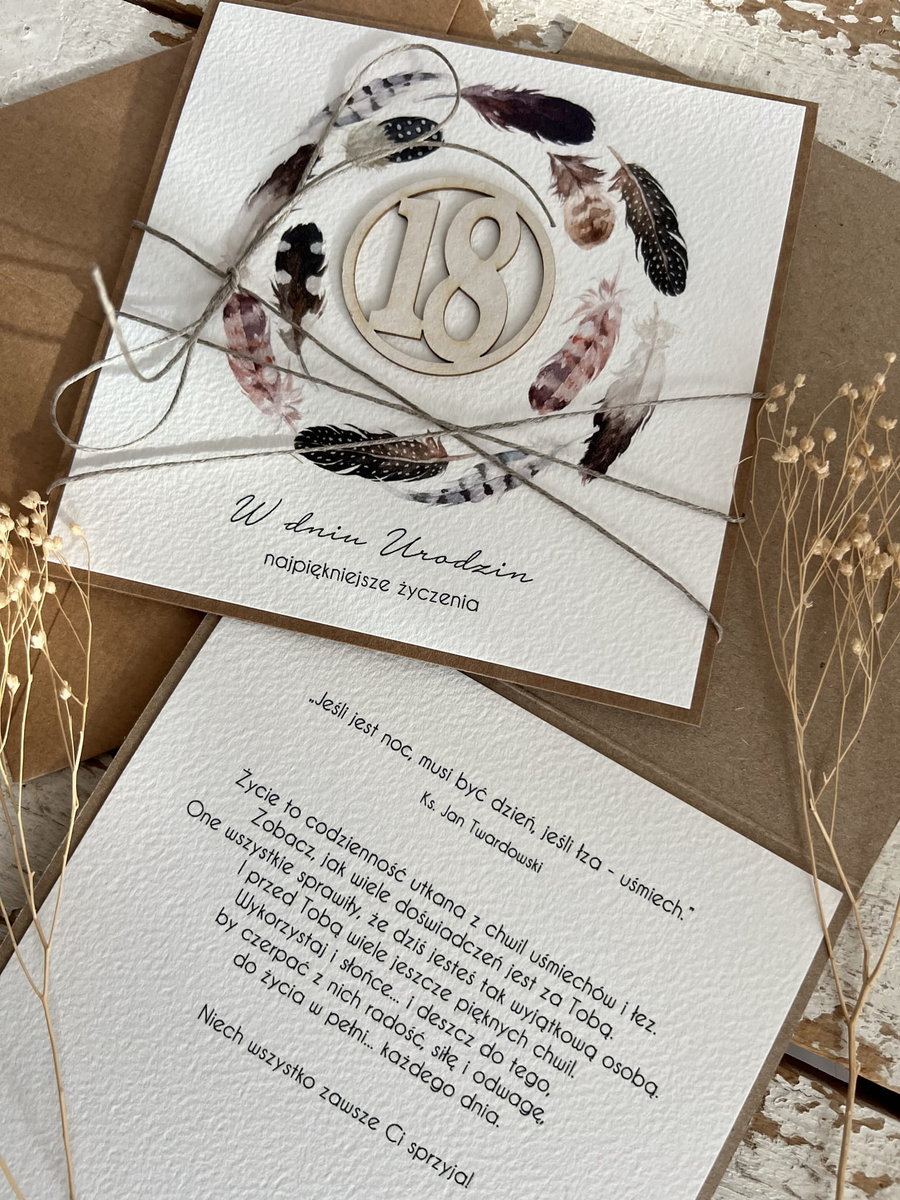 Wyjątkowa ręcznie robiona kartka na 18-ste urodziny, osiemnastka, pomysł na prezent życzenia na ...