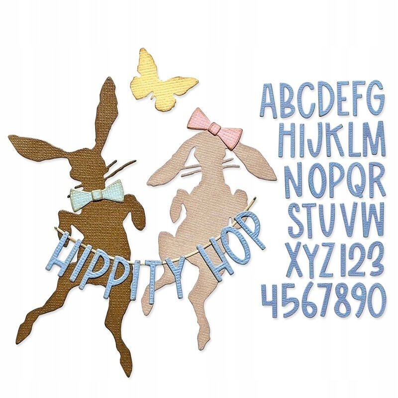 WYKROJNIK do papieru Sizzix Thinlits - Hippity Hop alfabet króliki ...