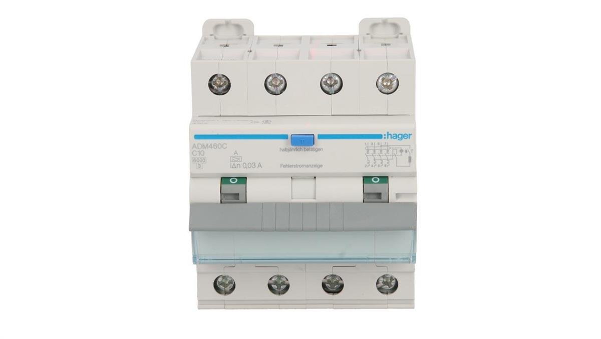 Wyĺ‚ä…cznik răłĺľnicowo-nadprä…dowy rcbo 4p c10a 0,03a typ a 6ka rcbo adm460c - HAGER POLO ...