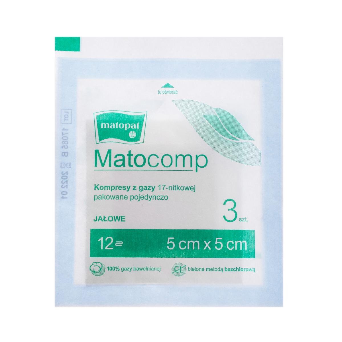 Wyrób medyczny, Matopat, Matocomp, kompresy jałowe, 5x5 cm, 3 szt ...