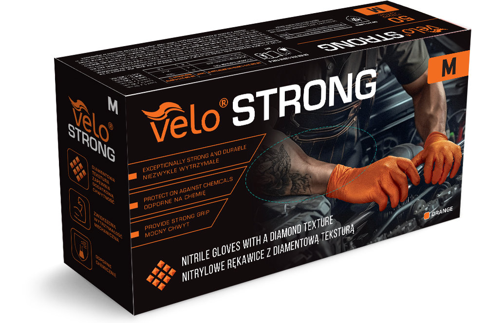 Wyrób medyczny, Rękawice nitrylowe VELO STRONG pomarańczowe rozm. M /50 ...