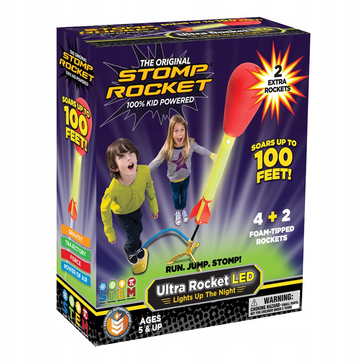 Wyrzutnia rakiet Stomp Rocket Ultra LED dla dzieci, 6 rakiet z piankową ...
