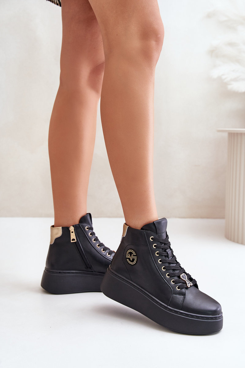 Wysokie Skórzane Sneakersy Damskie Na Platformie Vinceza 66707 Czarne-36 - VINCEZA | Sport Sklep ...