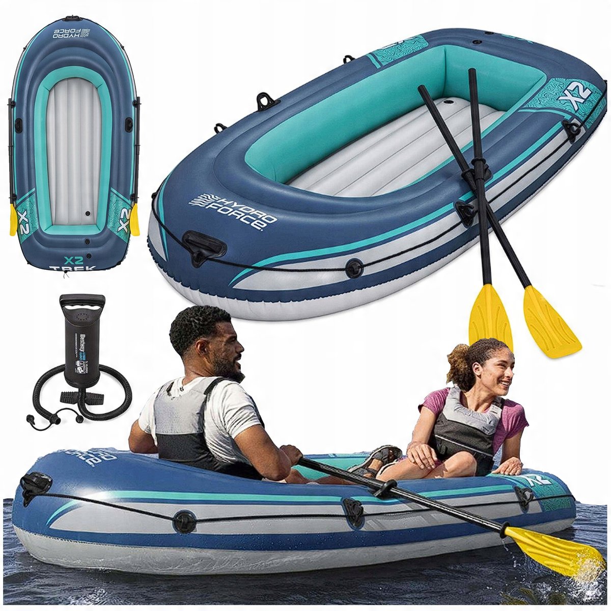 Wytrzymały PONTON DMUCHANY dwuosobowy 232cm + wiosła + pompka bestway ...