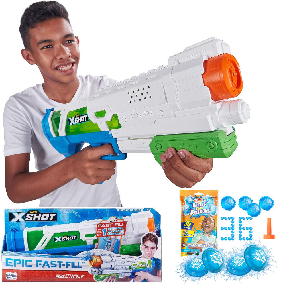 X-Shot Water Epic Fast-Fill Pistolet na wodę 56221 + Bomby wodne Nerf ...