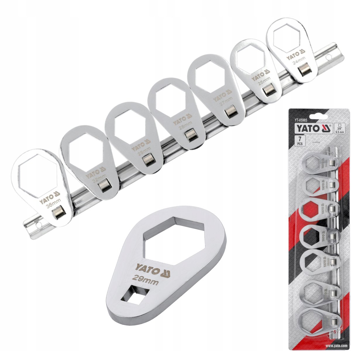 YATO ZESTAW KLUCZY OCZKOWYCH 3/8" 24-36mm DO FILTRÓW OLEJU 7el YT-05985 ...