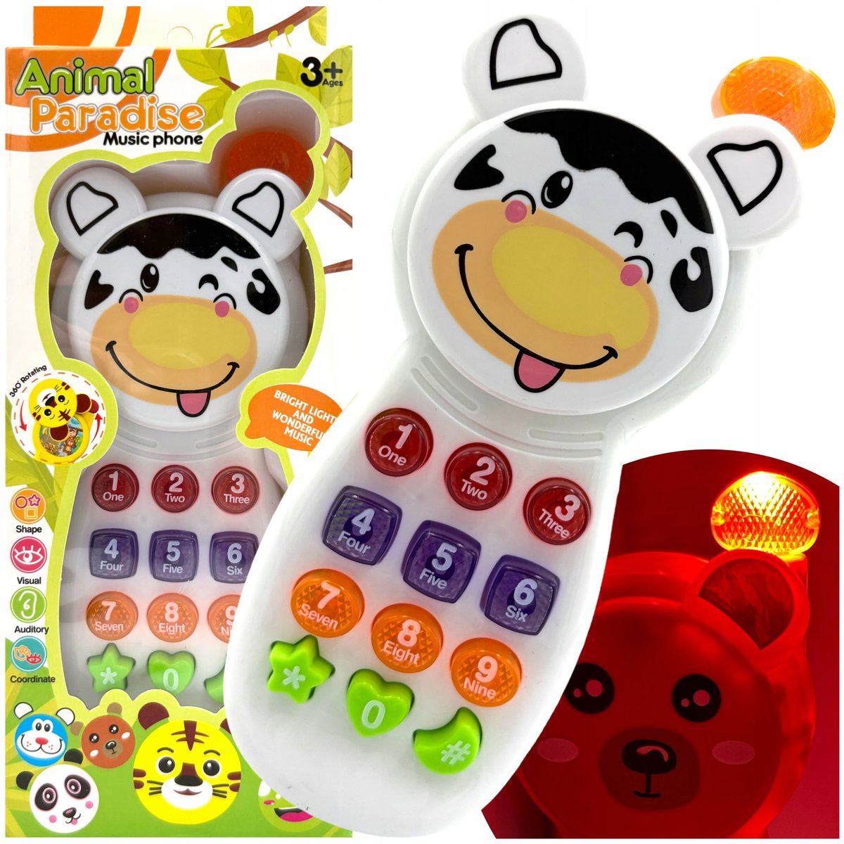 Zabawkowy telefon dla dzieci telefonik świecący z dźwiękiem melodyjki ...