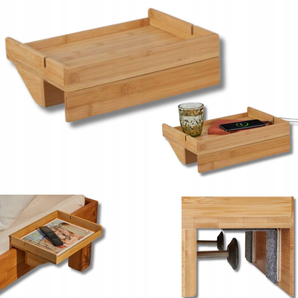 Zaciskana Taca Mocowana Na Rame Lozka Bambus Organizer Mini Stolik ...