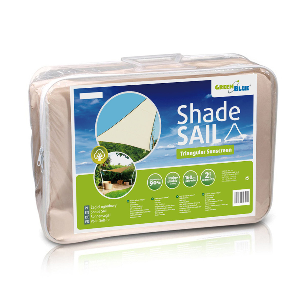Żagiel ogrodowy UV GREENBLUE GB502 kremowy, trójkąt, 5 m - GreenBlue ...