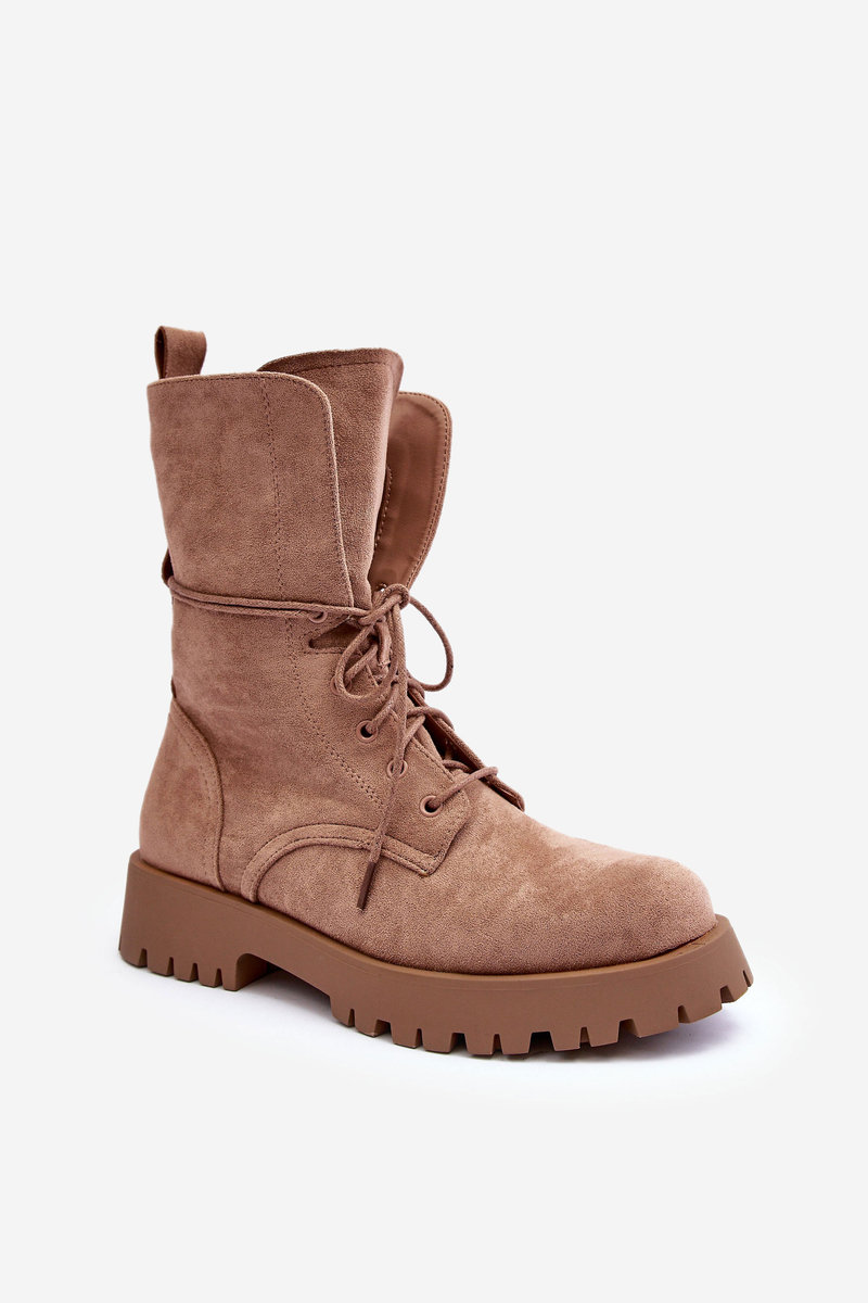 Zamszowe Workery Botki Na Płaskim Obcasie Beżowe Jence-40 - Inna marka ...