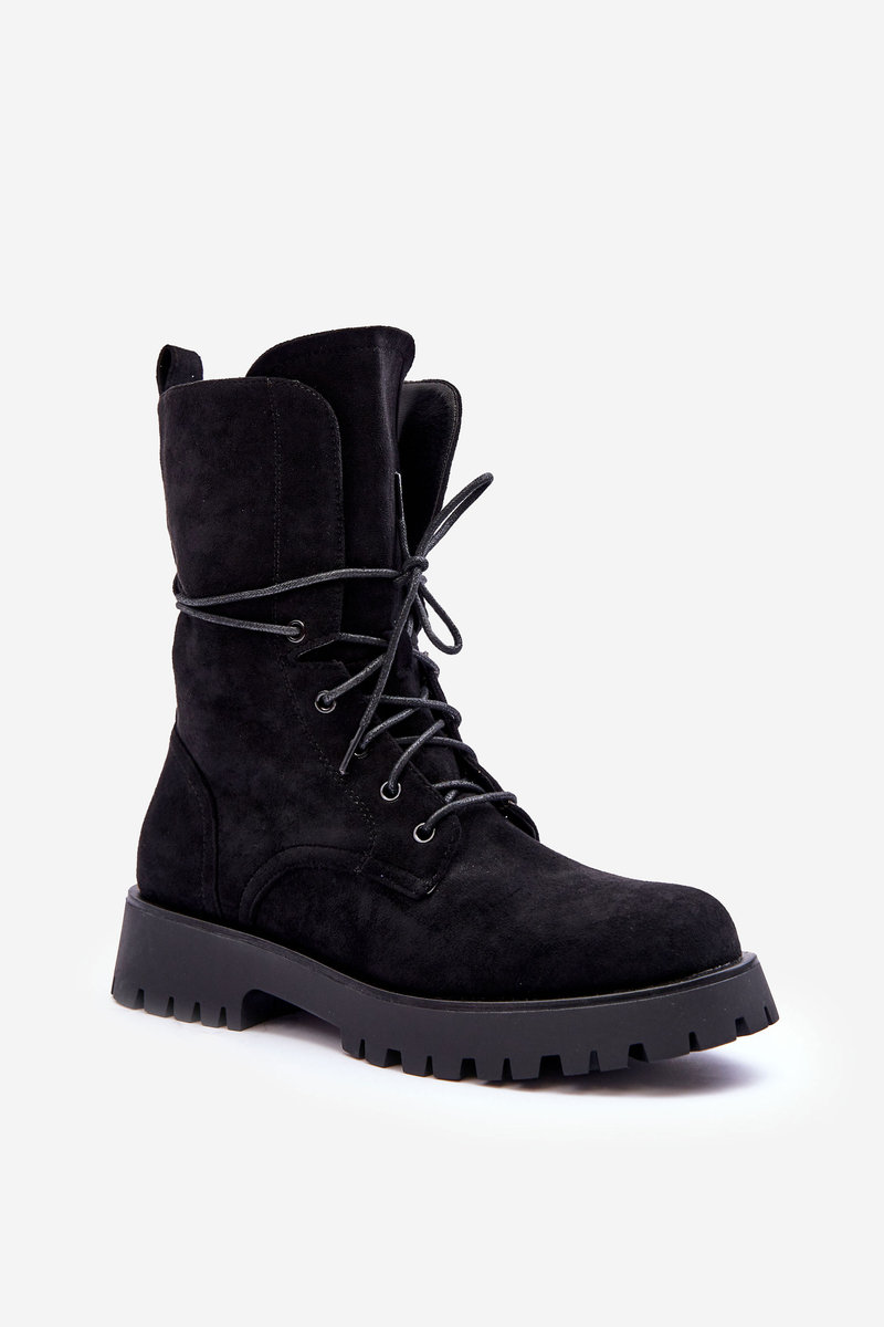 Zamszowe Workery Botki Na Płaskim Obcasie Czarne Jence-36 - Butosklep ...