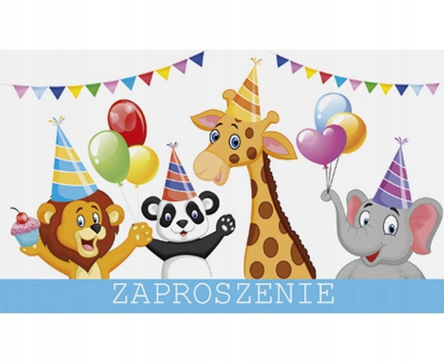Zaproszenie Dziecięce - Balony ,Żyrafa, Panda, Lew ,Słonik 1 szt ...