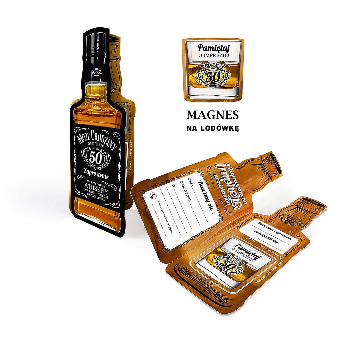 Zaproszenie na 50 urodziny z Magnesem - przypominajką. Zestaw 10 sztuk ...