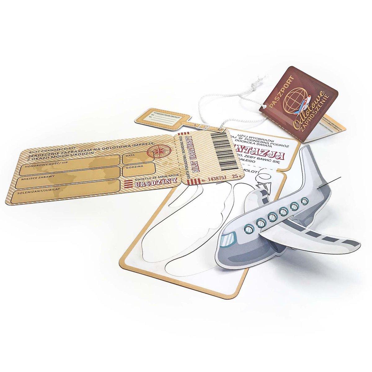 Zaproszenie na urodziny, 5 szt. Bilet lotniczy 5 elementów, Gotowe, do ...