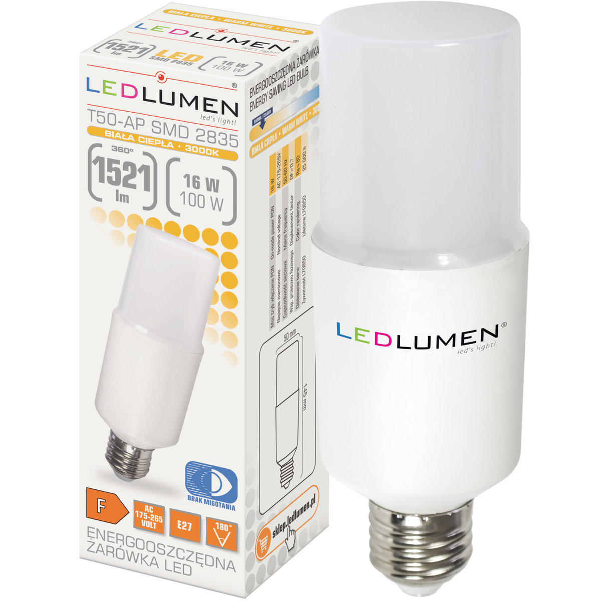 Żarówka LED E27 T50 16W=100W 1521lm 180° CCD Energooszczędna Brak ... Żarówka LED E27 T50 16W=100W 1521lm 180° CCD Energooszczędna Brak ...