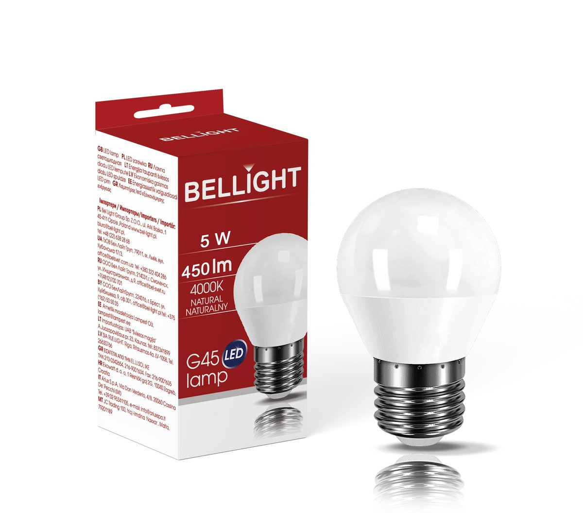 Żarówka LED G45 230v 5w 4000k e27 kulka - Bellight | Sklep EMPIK.COM