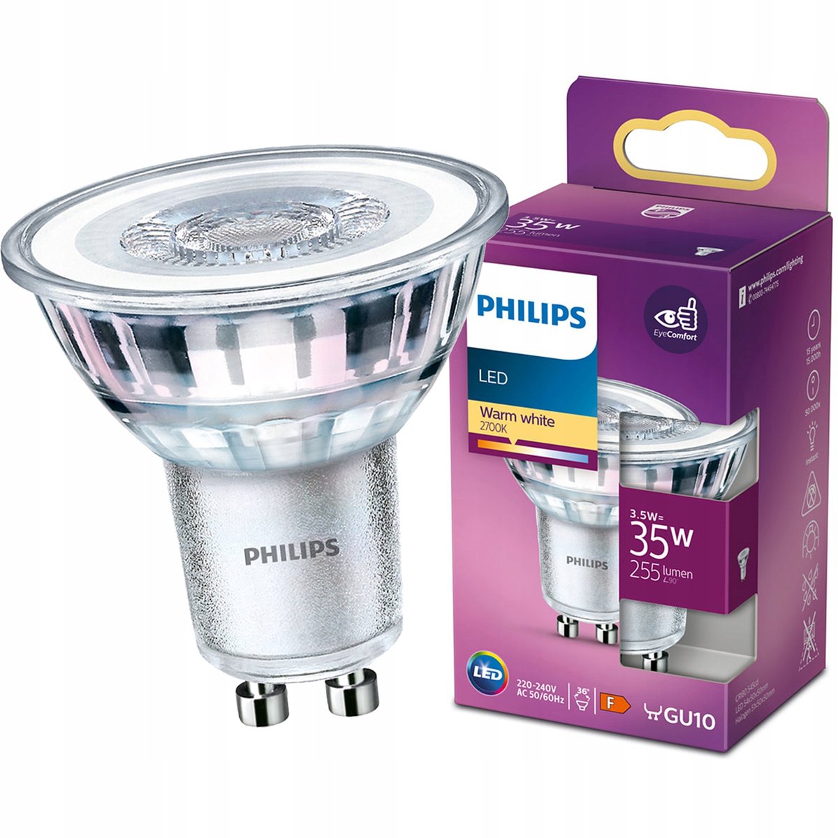 Żarówka LED GU10 3,5W = 35W 255lm 2700K Ciepła 36° reflektor punktowy ...