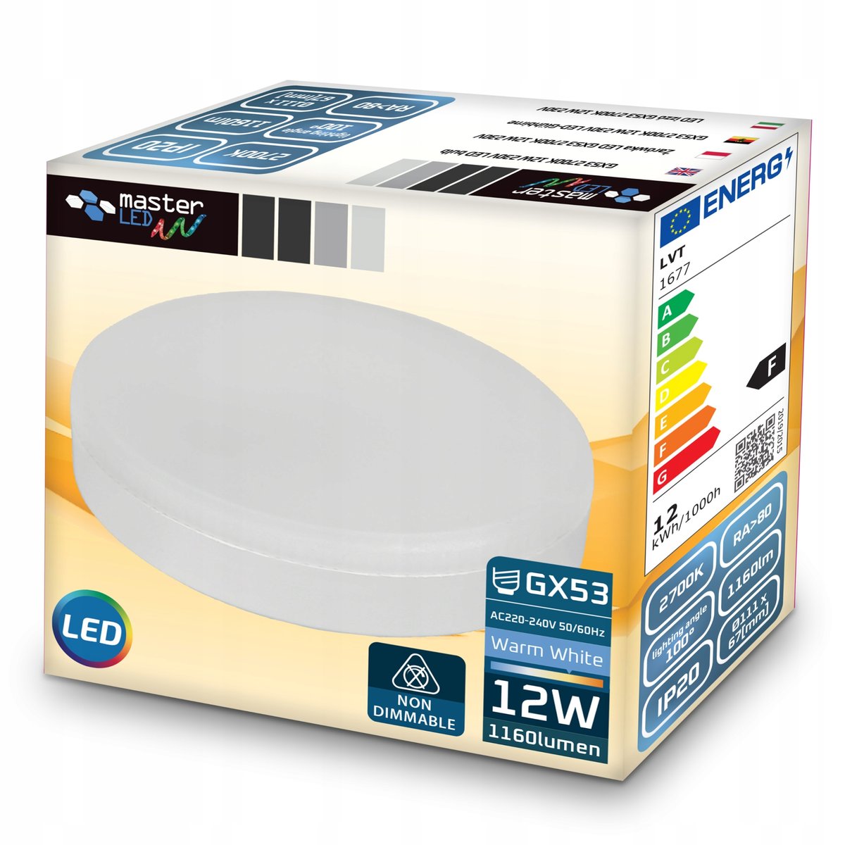 Żarówka LED GX53 o mocy 12W ciepła 2700K 230V 1677 LVT - Inna marka ...