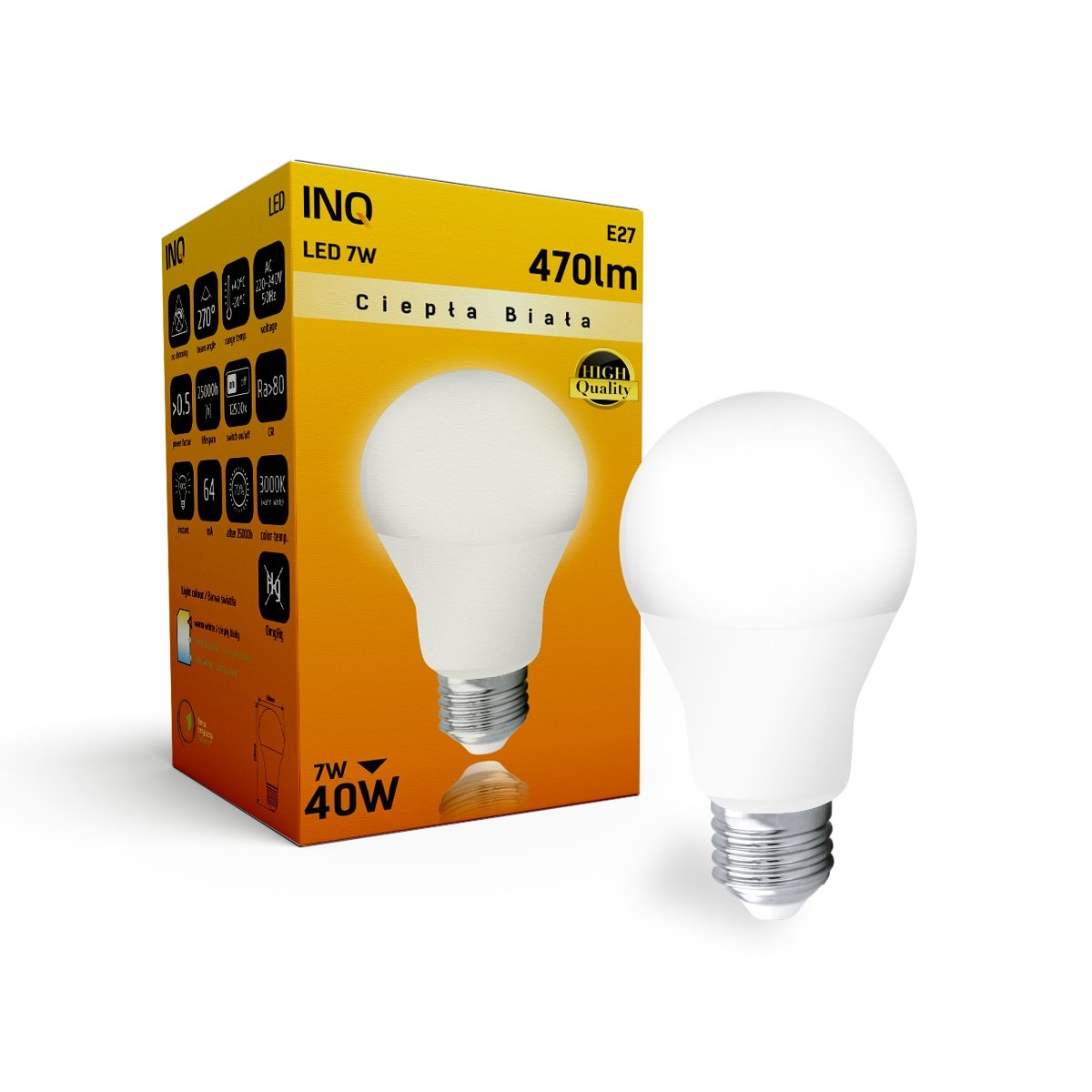 Żarówka LED INQ, E27, 7 W, barwa biała ciepła, bulb - INQ | Sklep EMPIK.COM Żarówka LED INQ, E27, 7 W, barwa biała ciepła, bulb - INQ | Sklep EMPIK.COM