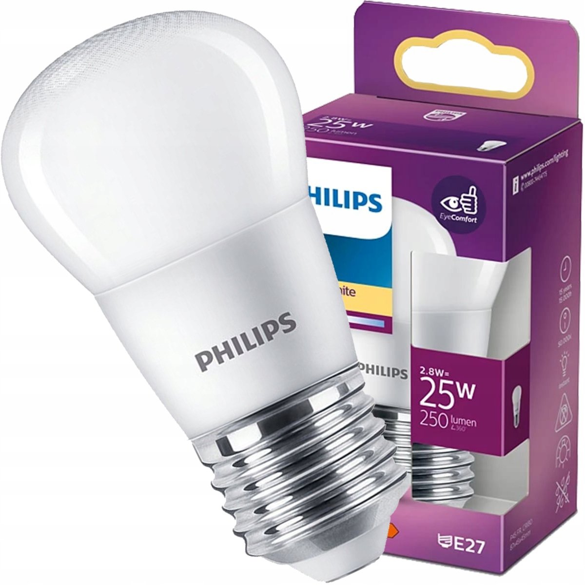 Żarówka LED Kulka E27 P45 2,8W = 25W 250lm 2700K Ciepła PHILIPS ...