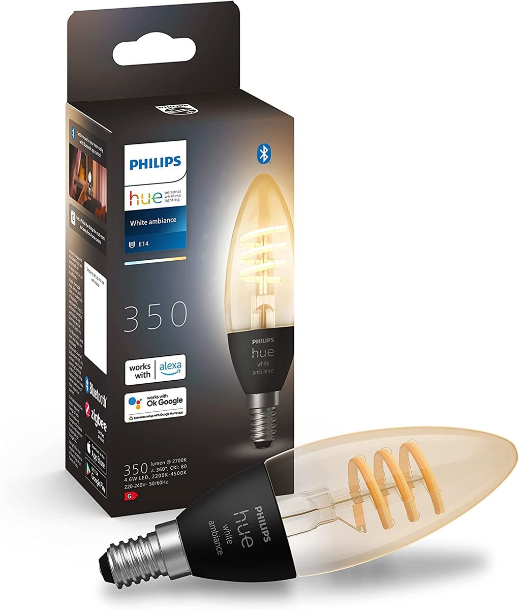 Żarówka LED Świeczka E14 4,6W CCT PHILIPS HUE Filament Bluetooth Zigbee ...