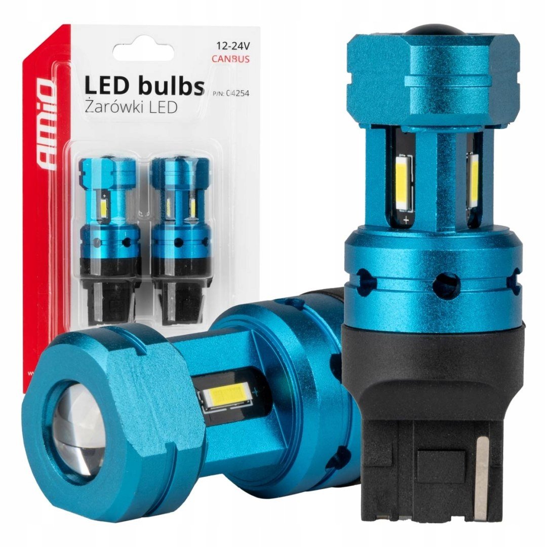 Żarówki led canbus t20 7440 w21w 4smd 1860 white 12v 24v amio-04254 ...