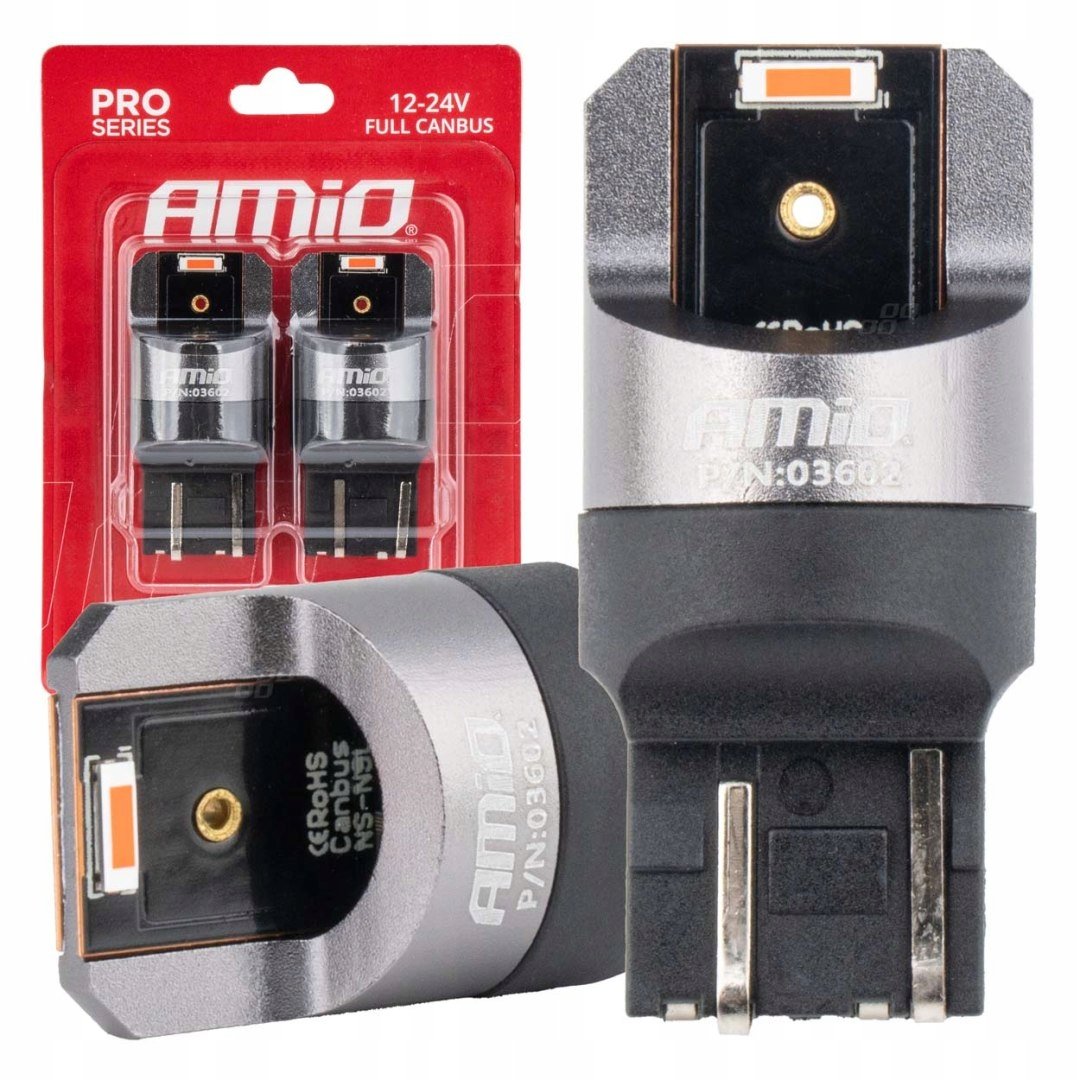 Żarówki led full canbus pro w21/5w 2x1860 smd czerwone 12v 24v amio ...