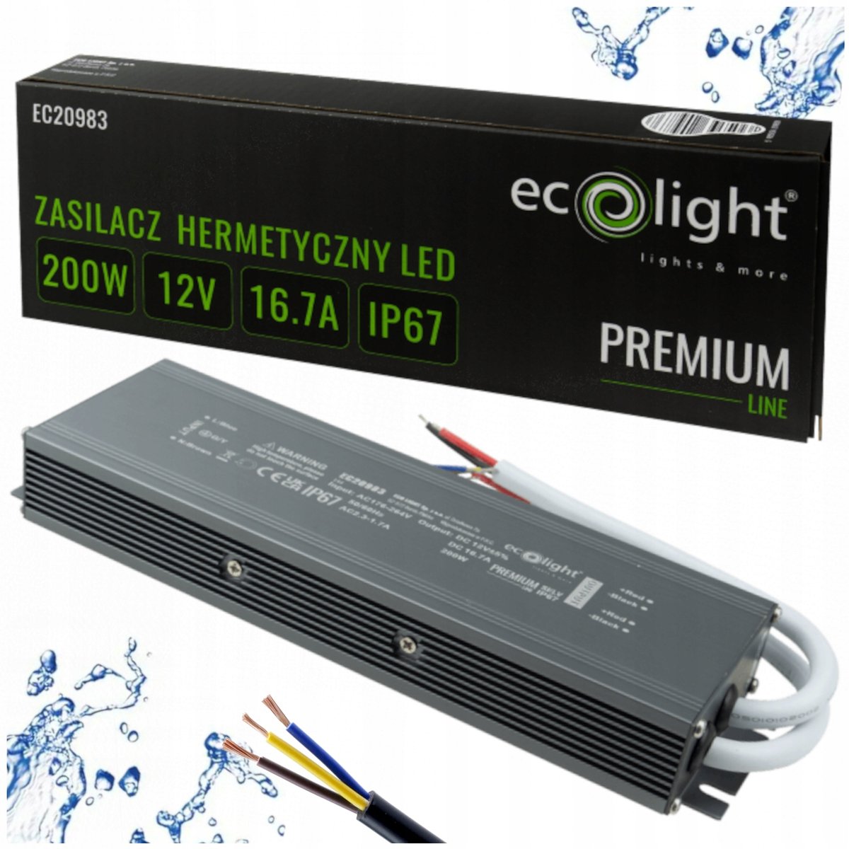 Zasilacz 12V LED Hermetyczny 200W 16,67A Transformator Wodoszczelny ...