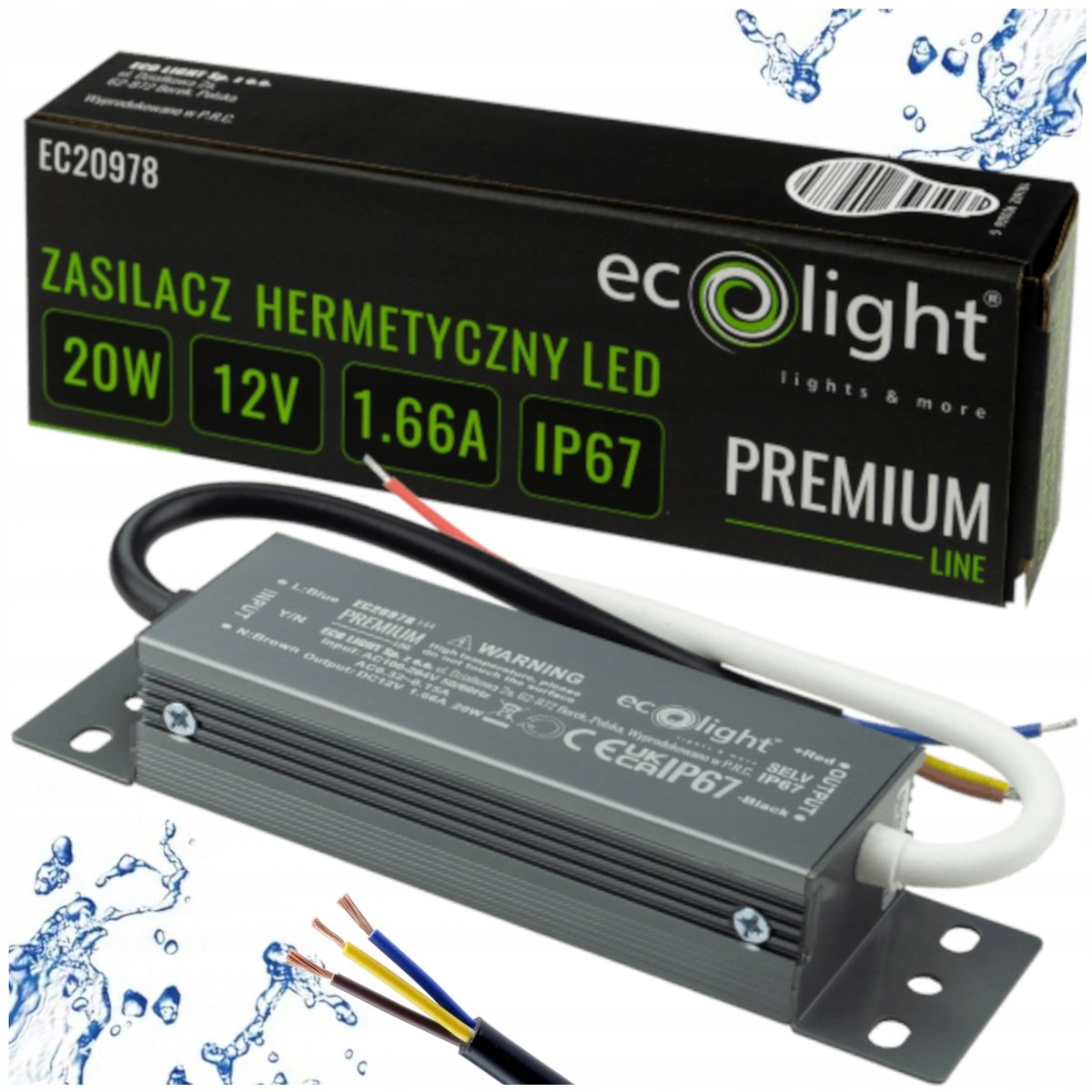 Zasilacz 12V LED Hermetyczny 20W 1,6A Transformator Wodoszczelny ...