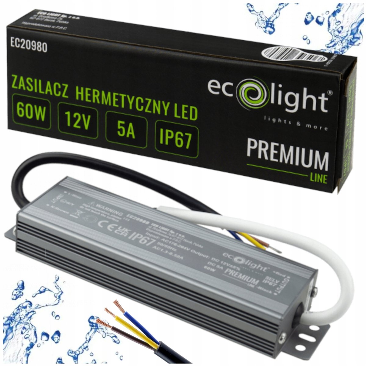Zasilacz 12V LED Hermetyczny 60W 5A Transformator Wodoszczelny PREMIUM ...