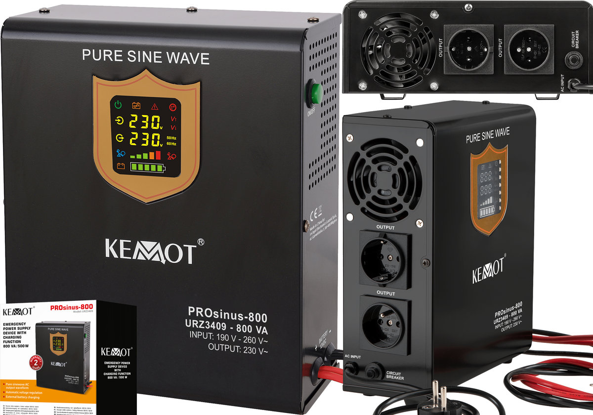 Zasilacz awaryjny Kemot PROsinus-800W 12V/230V montaż ściana/podłoga ...