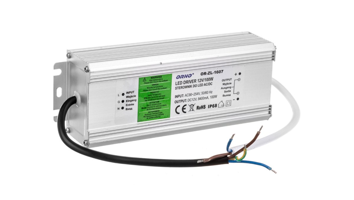 Zasilacz do oświetlenia LED 170-265V AC/12V DC 100W IP67 OR-ZL-1607 ...