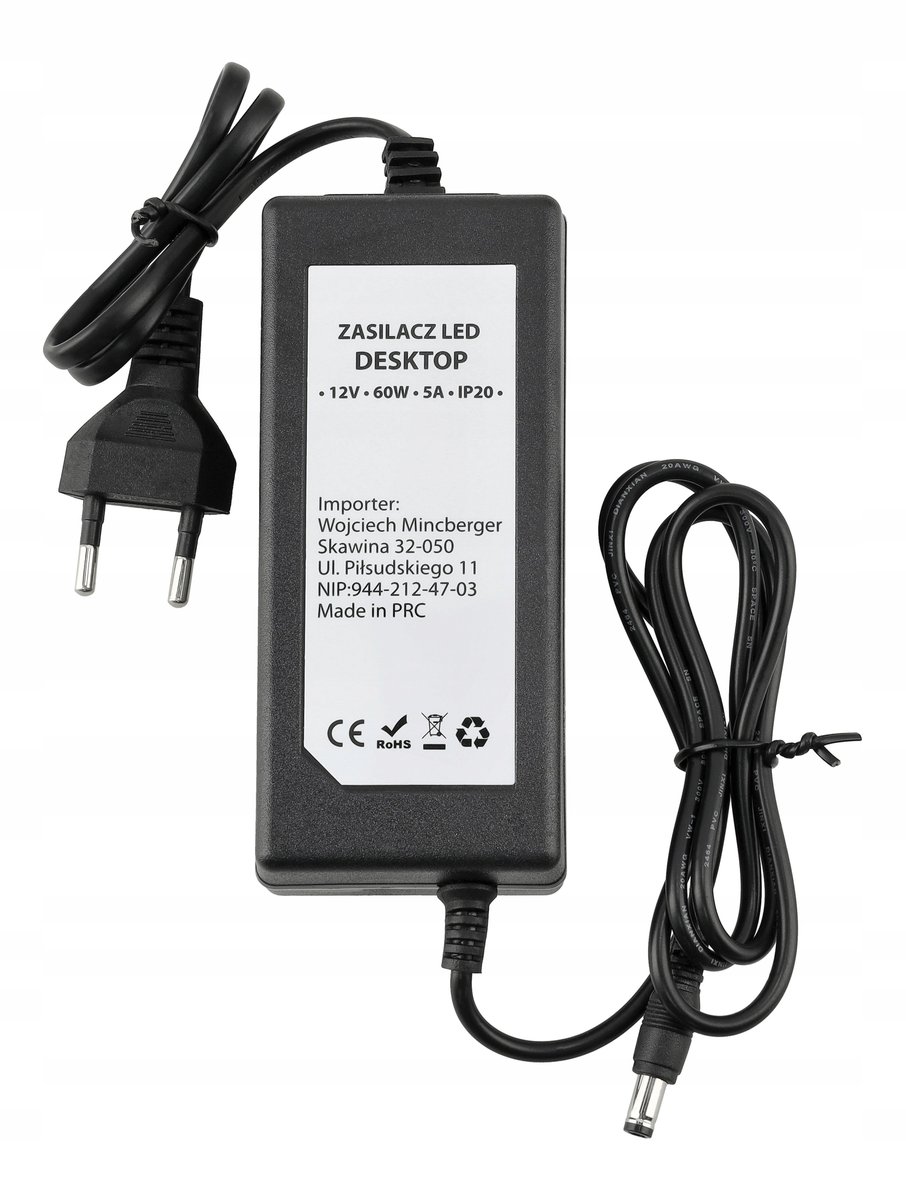 Zasilacz LED 12V 60W 5A Desktop Wtyczka Do Taśmy LED Listwa LED ...