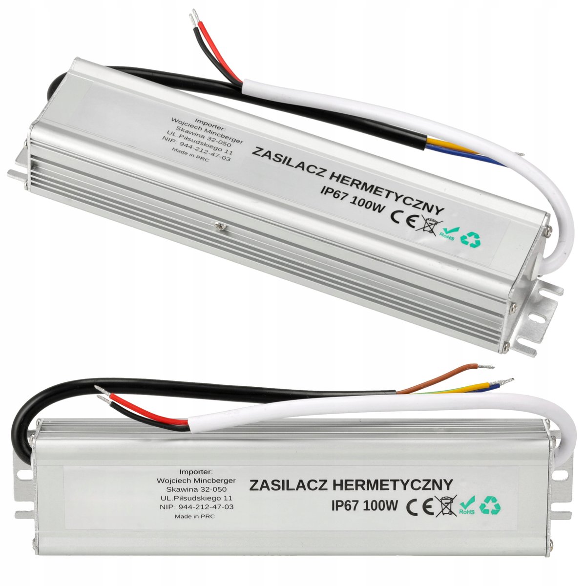 Zasilacz LED 12V Wodoszczelny Hermetyczny 100W 8,33A IP67 Do Taśmy LED ...