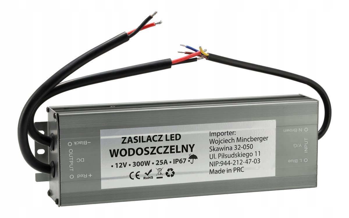 Zasilacz LED 12V Wodoszczelny Hermetyczny 300W 25A IP67 Do Taśmy LED ...