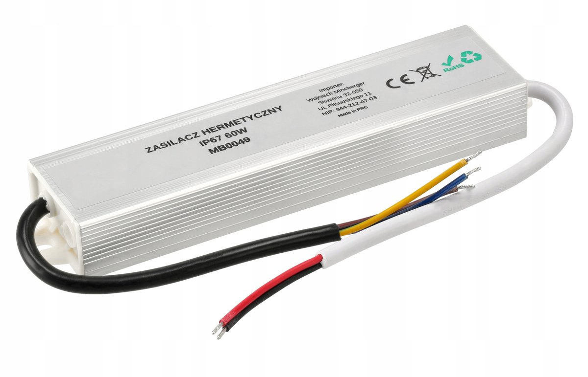 Zasilacz LED 24V Wodoszczelny Hermetyczny 60W 2,5A IP67 Do Taśmy LED COB - Berge | Sklep EMPIK.COM