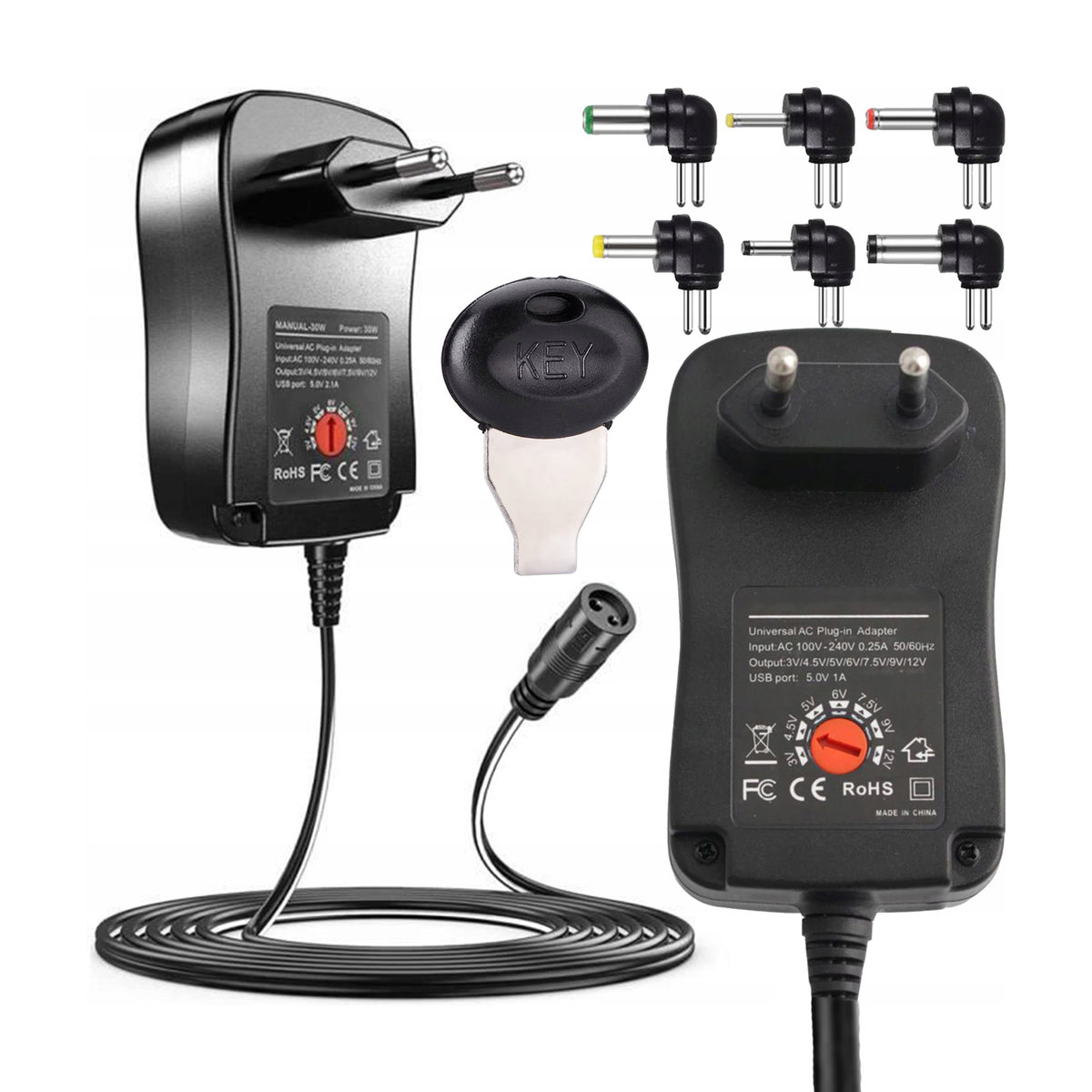 Zasilacz sieciowy UNIWERSALNY regulowany 3-12V 12W 2,1A + 6 wtyczek JACK DC SY-030120 - Inna ...