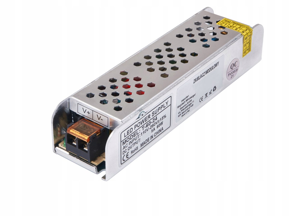 Zasilacz Transformator 60W 12V Montażowy SLIM Do Taśmy LED 5A IP20 - SuperLed | Sklep EMPIK.COM