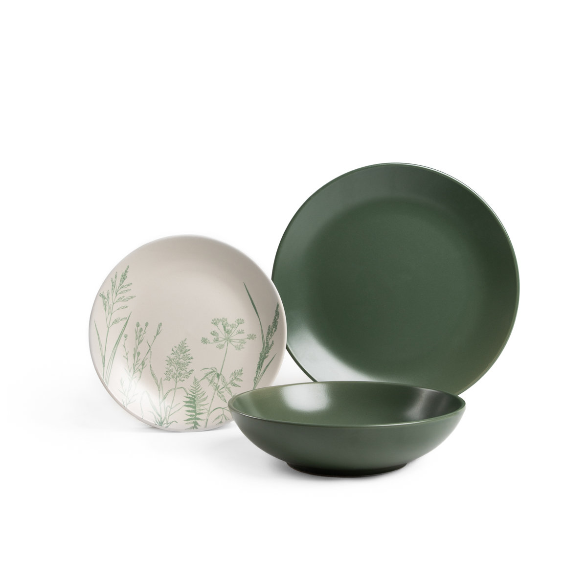 Zastawa stołowa BARI 18 el. zielona z motywem roślinnym HOMLA - Homla ...