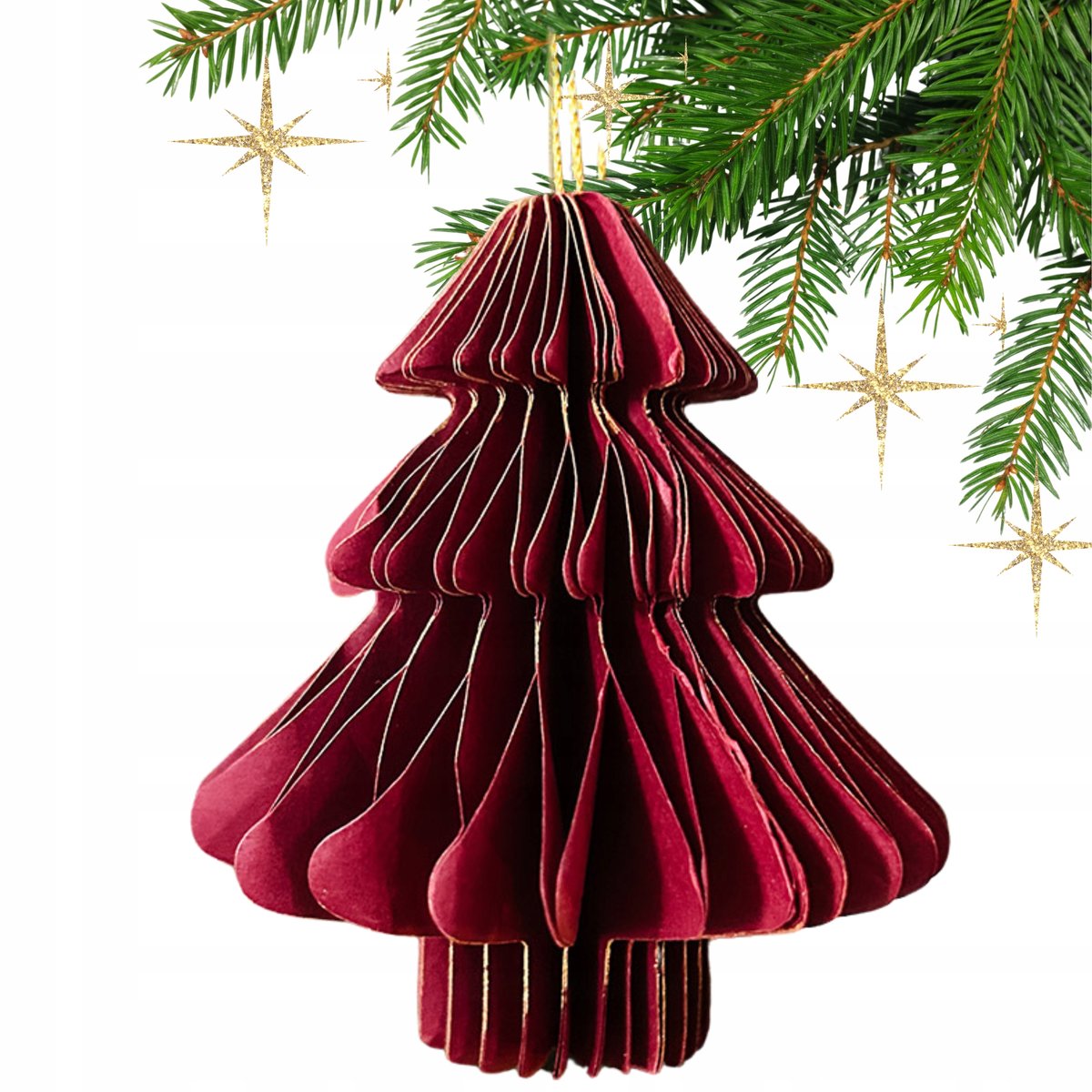 Zawieszka Bombka Choinkowa Papierowa Rozkładana Origami Choinka Bordowa ...