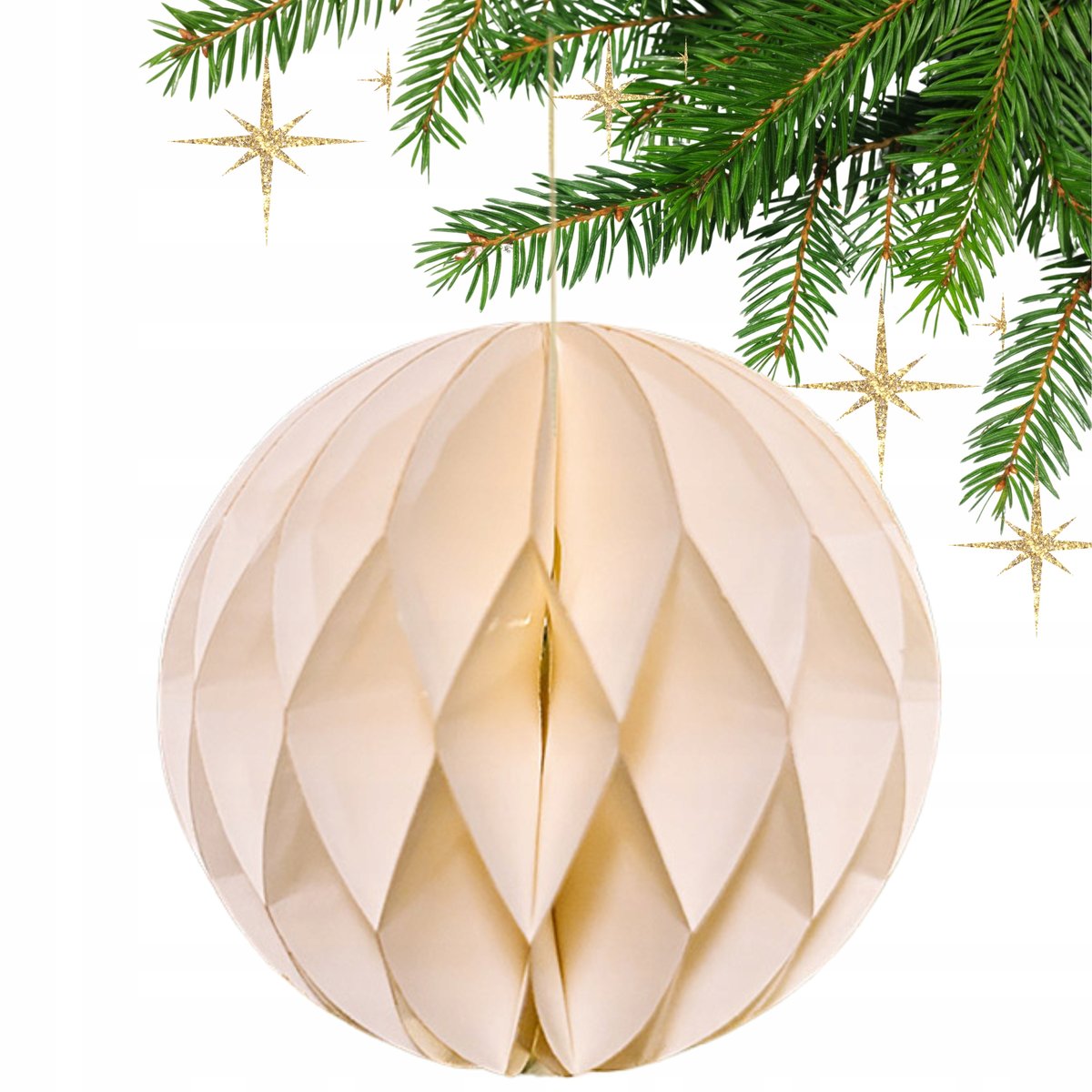 Zawieszka Bombka Choinkowa Papierowa Rozkładana Origami Kula Kremowa ...