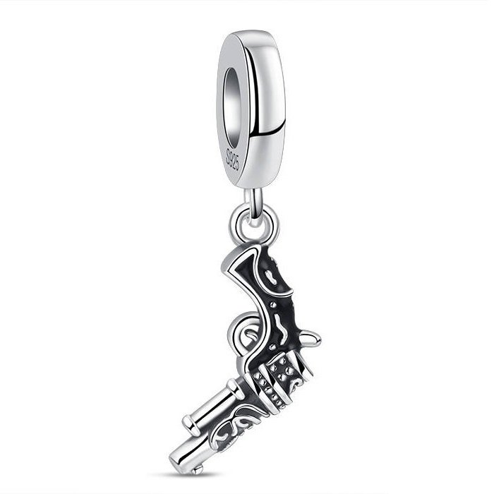 Zawieszka Charms SREBRO 925 Koralik do PANDORA Czarny Rewolwer Pistolet ...