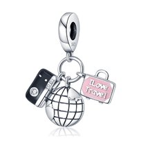 Zawieszka Charms SREBRO 925 Koralik do PANDORA Podróż Aparat Globus ...
