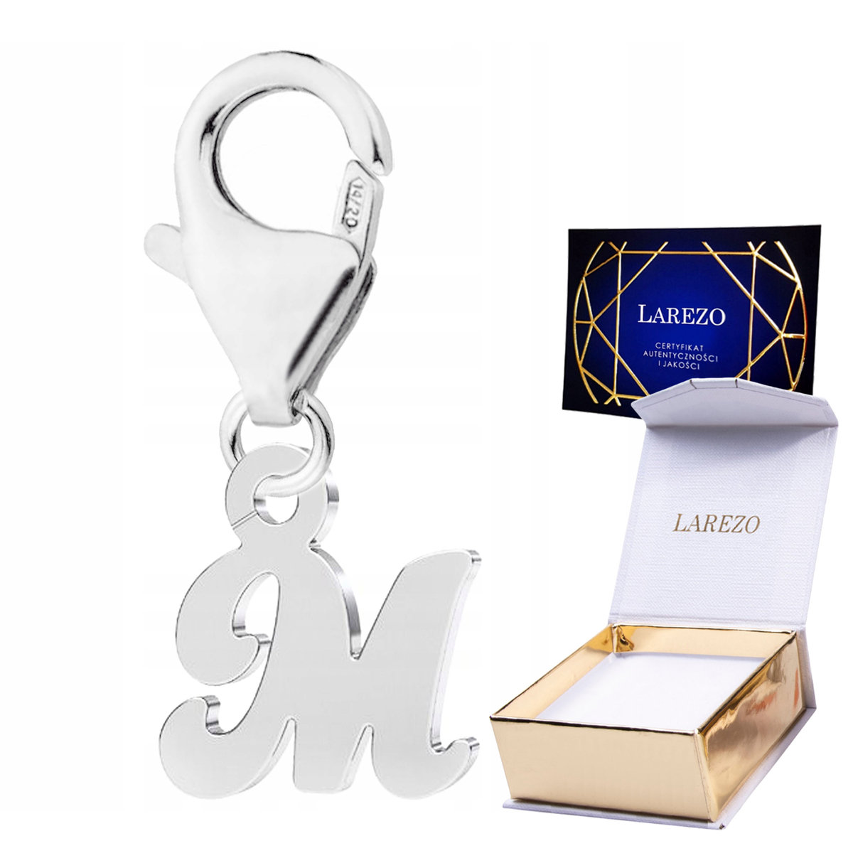 ZAWIESZKA SREBRNA Wisząca z Literą Literka M Inicjał Symbol Znak SREBRO 925 - LAREZO | Moda ...