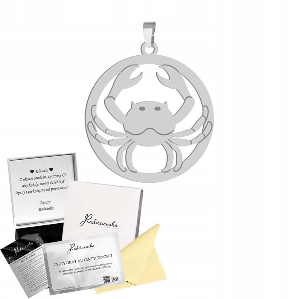 Zawieszka Srebrna Znak Zodiaku RAK Srebro 925 Prezent Dedykacja Gratis ...