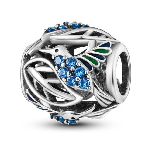 Zawieszka SREBRO 925 Charms koralik do PANDORA Ptak Koliber Liście ...